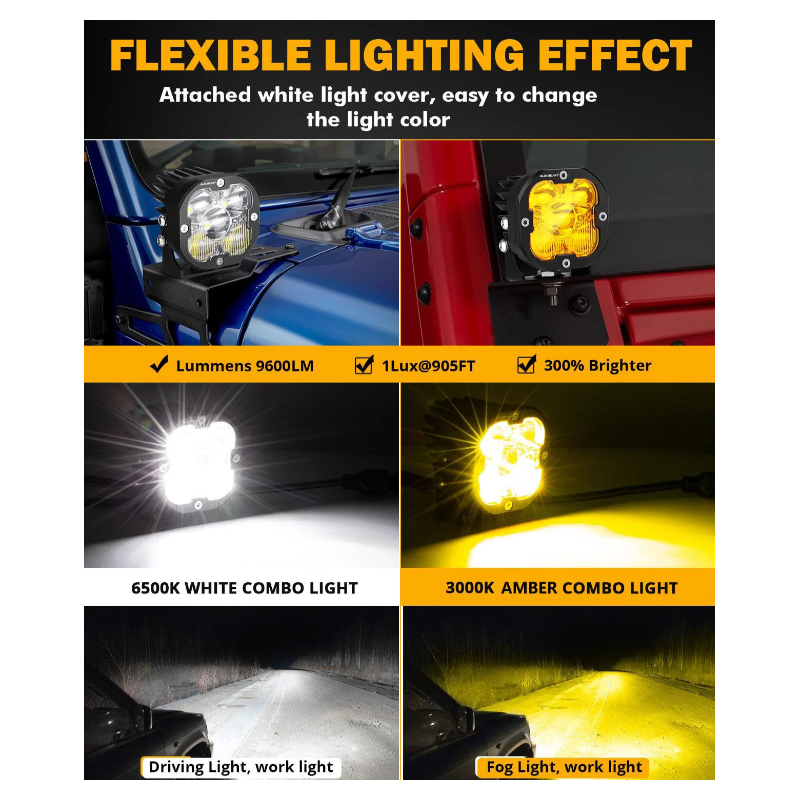XP-ULTRA Series 3 Inch 80W Combo Beam LED Pods Amber&White Offroad Lights