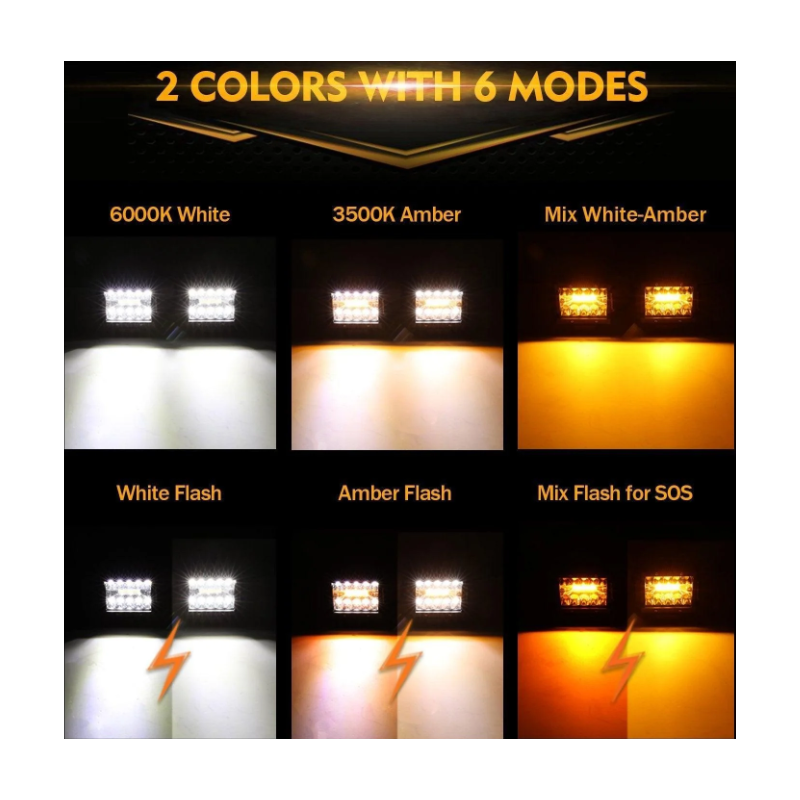 (2pcs/set) 3 inch 6 Modes White&Amber LED Square Light Pod Working ...
